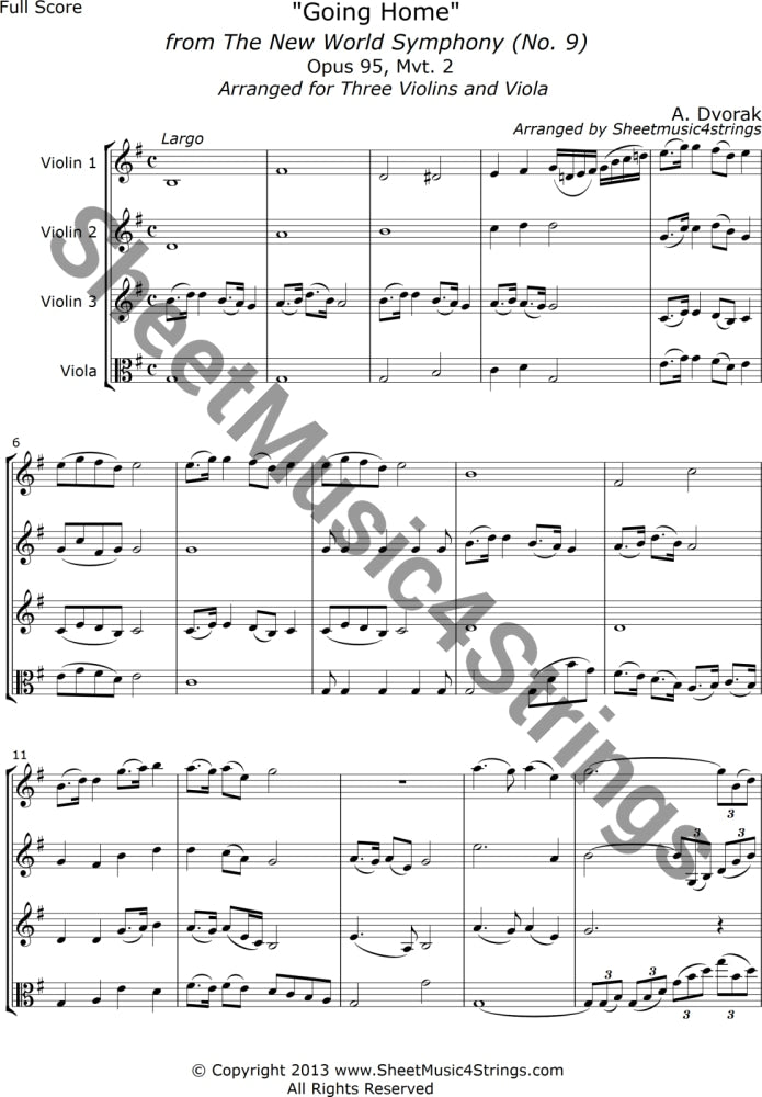Dvorak, A. -" Going Home" from the New World Symphony (Three Violins a ...